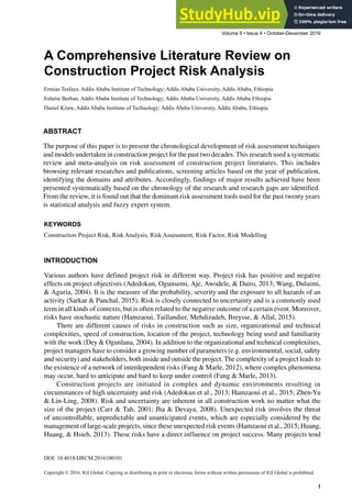 A Comprehensive Literature Review On Construction Project Risk Analysis ...