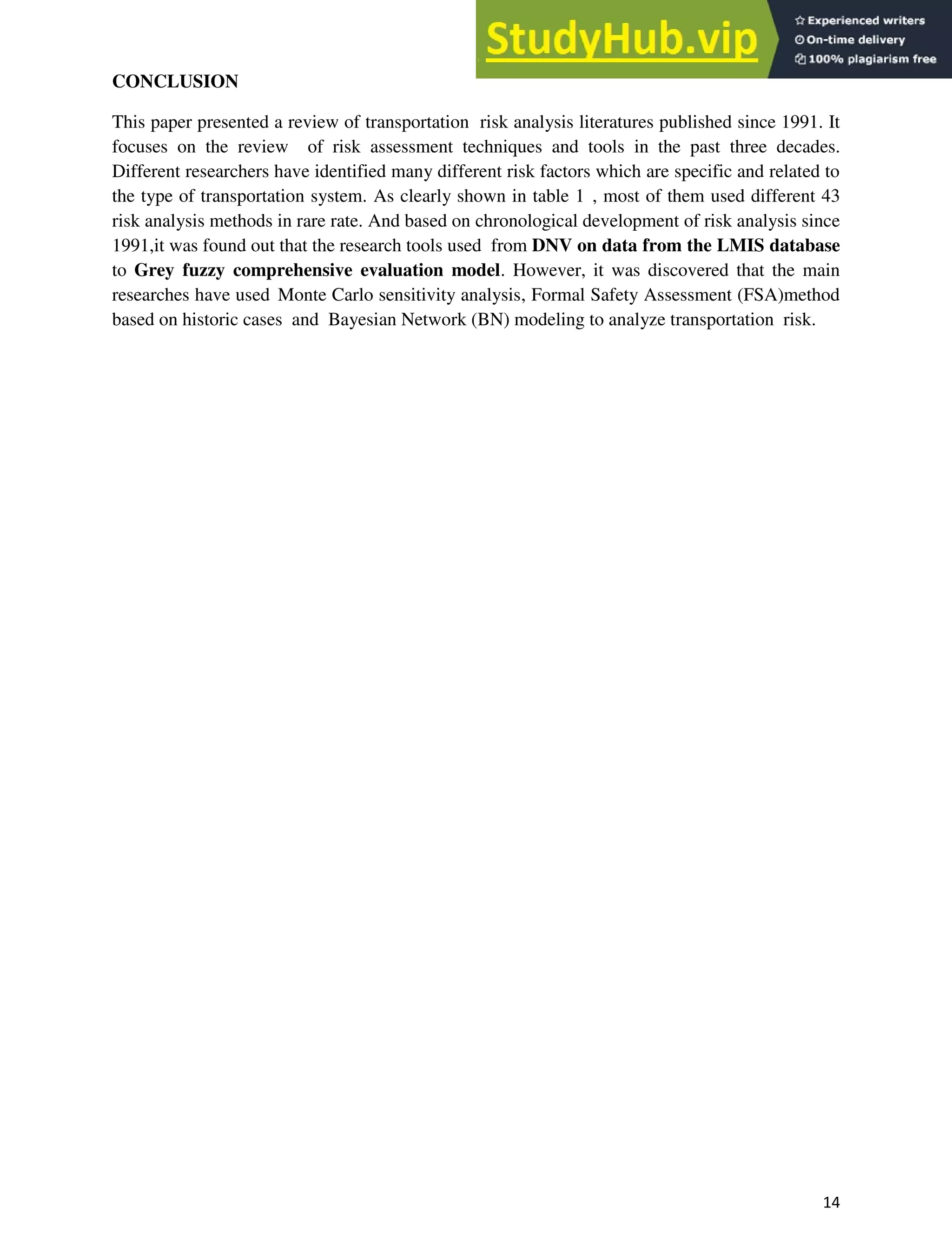 A Comprehensive Literature Review On Transportation System Risk Analysis | PDF