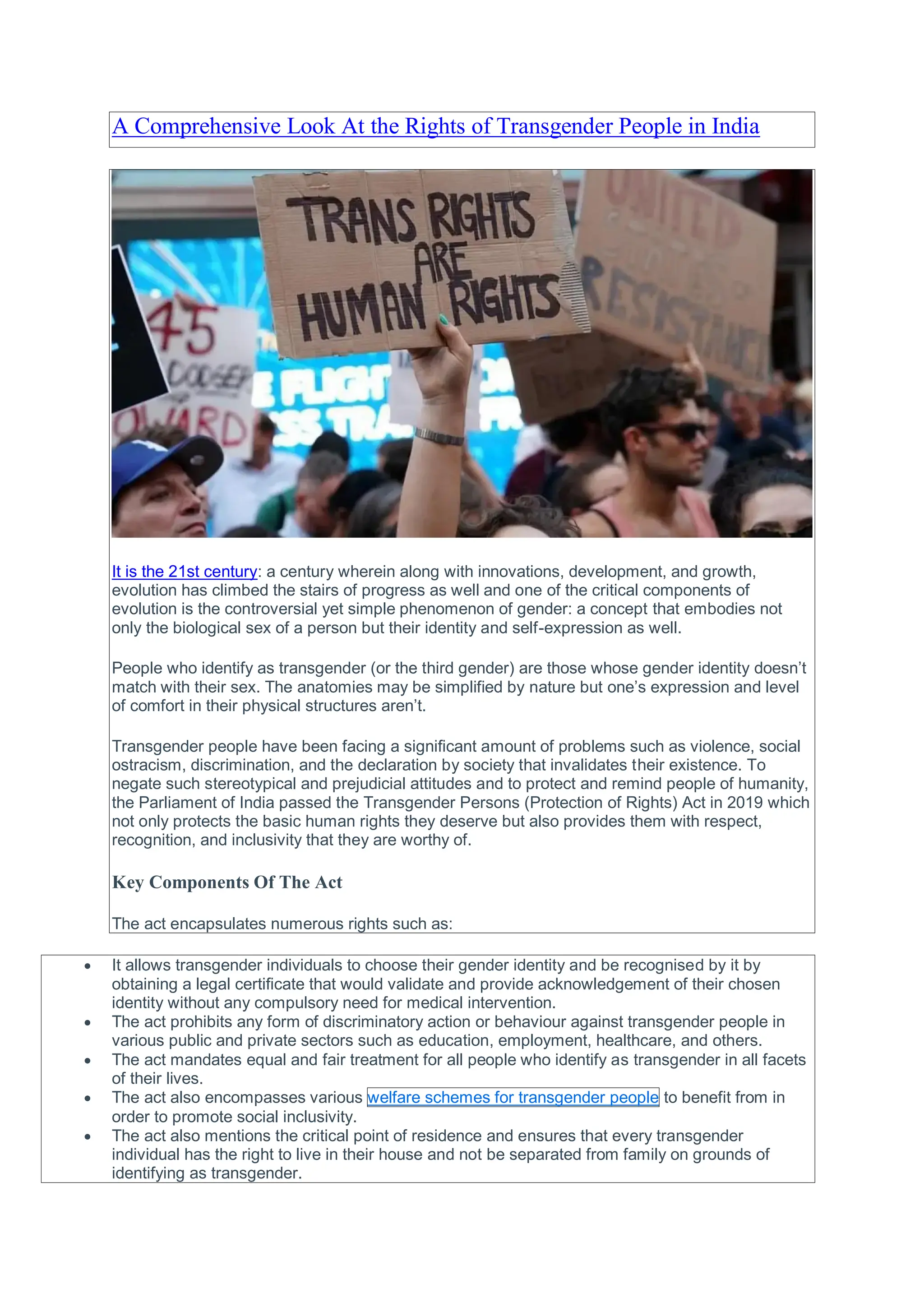 A Comprehensive Look At the Rights of Transgender People in India | PDF