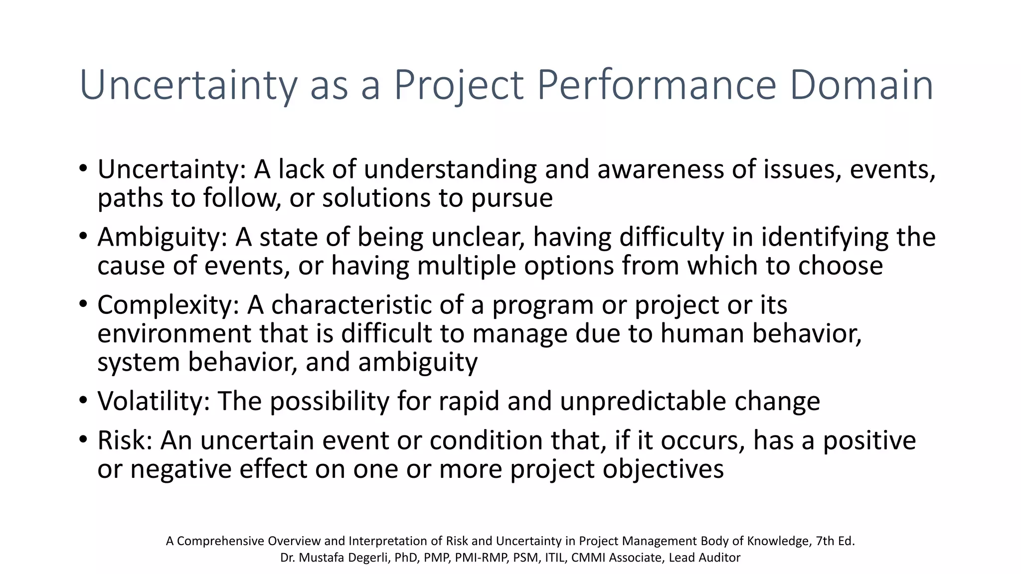 A Comprehensive Overview and Interpretation of Risk and Uncertainty in ...