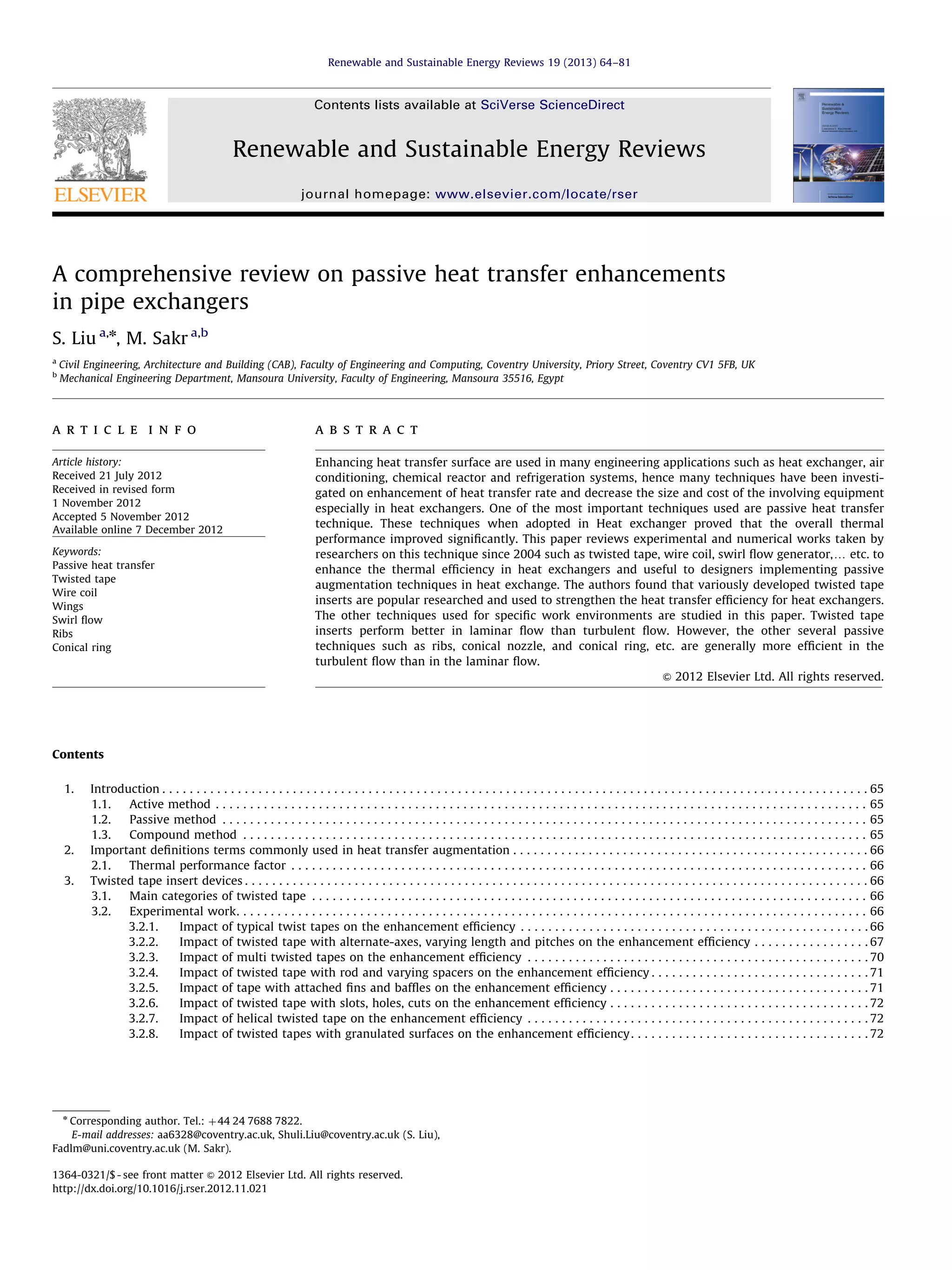 A comprehensive review on passive heat transfer enhancements | PDF