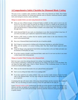 A Comprehensive Safety Checklist for Diamond Blade Cutting | PDF