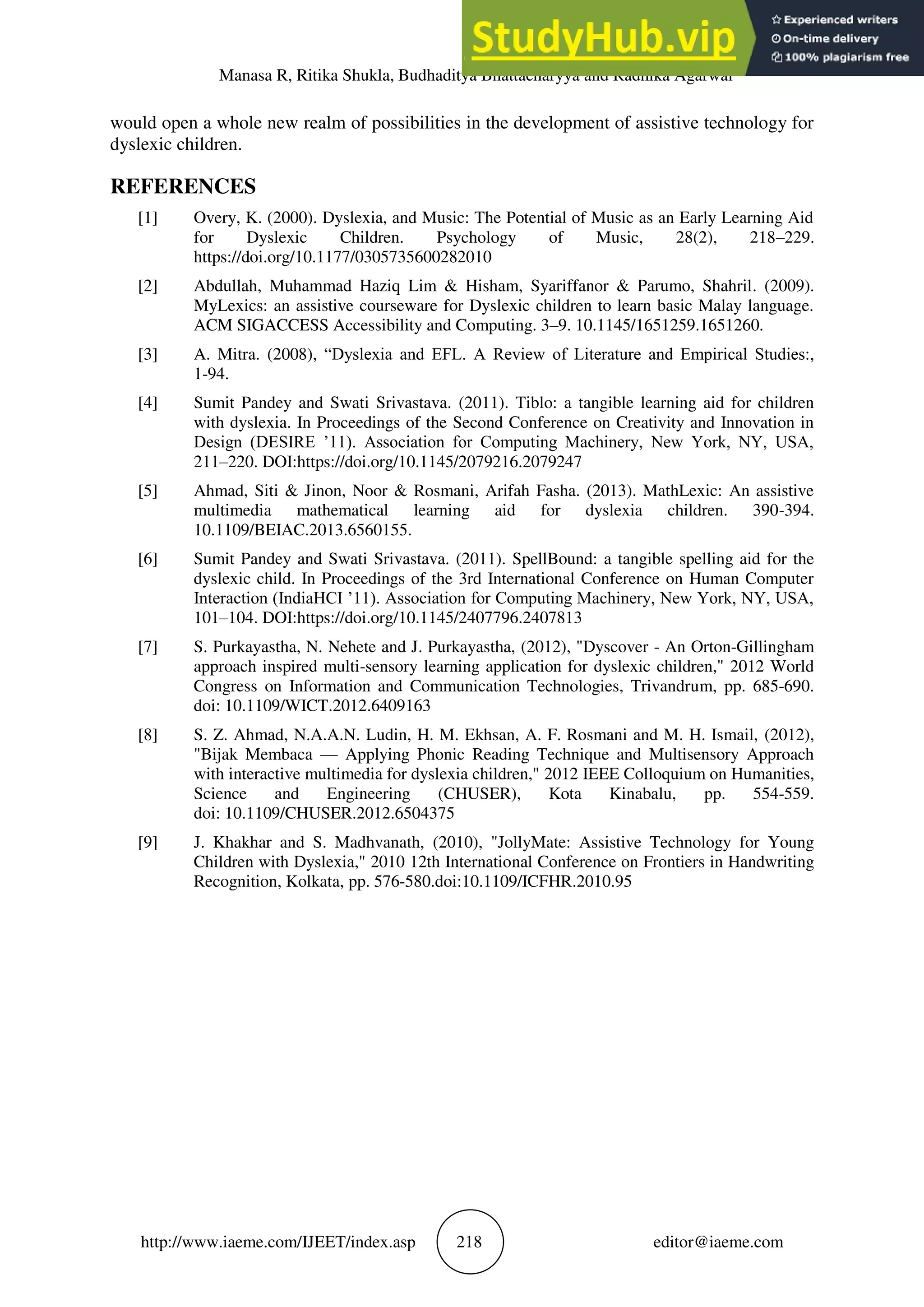 A COMPREHENSIVE STUDY OF AUDIO VISUAL AIDS FOR DYSLEXIC CHILDREN | PDF