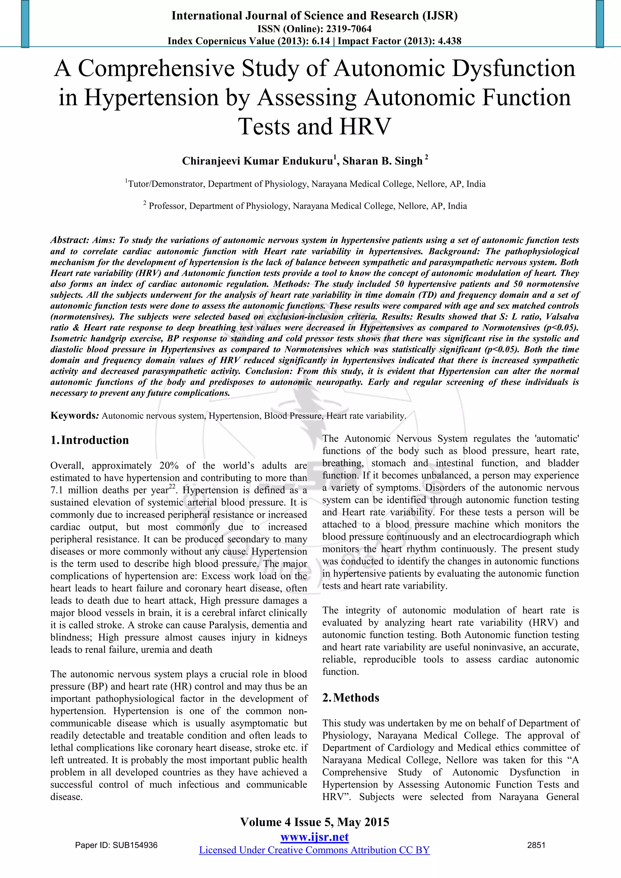 A comprehensive study of autonomic dysfunction | PDF