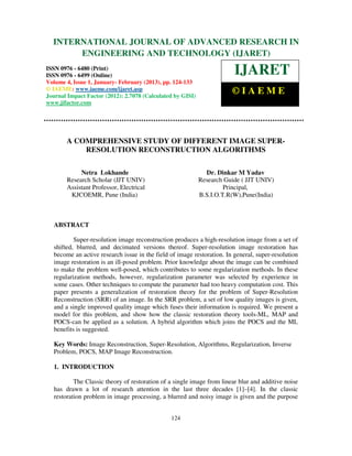 A comprehensive study of different image super resolution reconstruction algorithms | PDF
