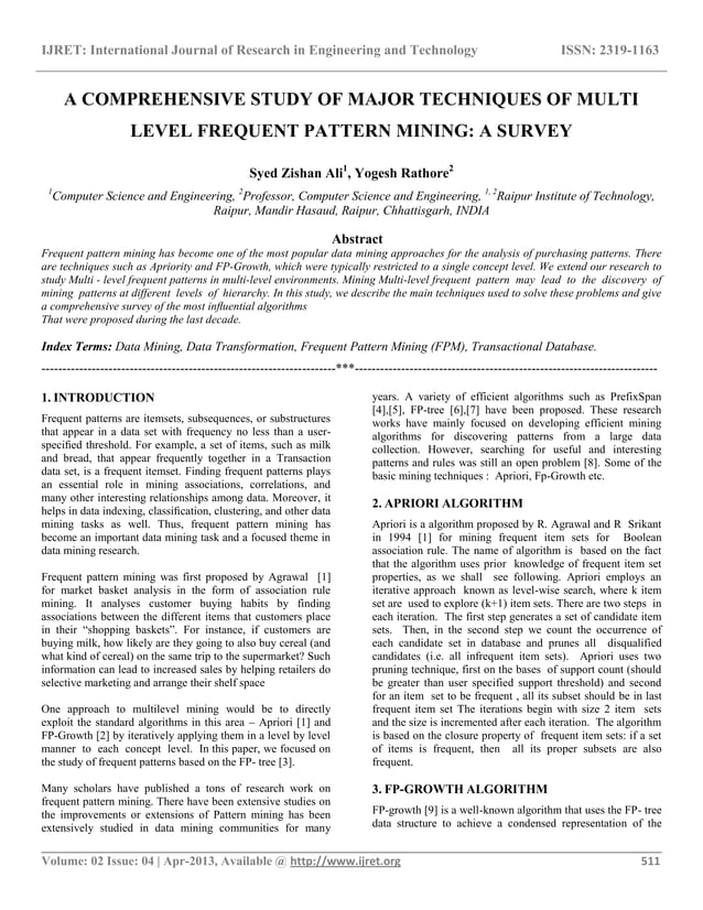 A comprehensive study of major techniques of multi level frequent ...
