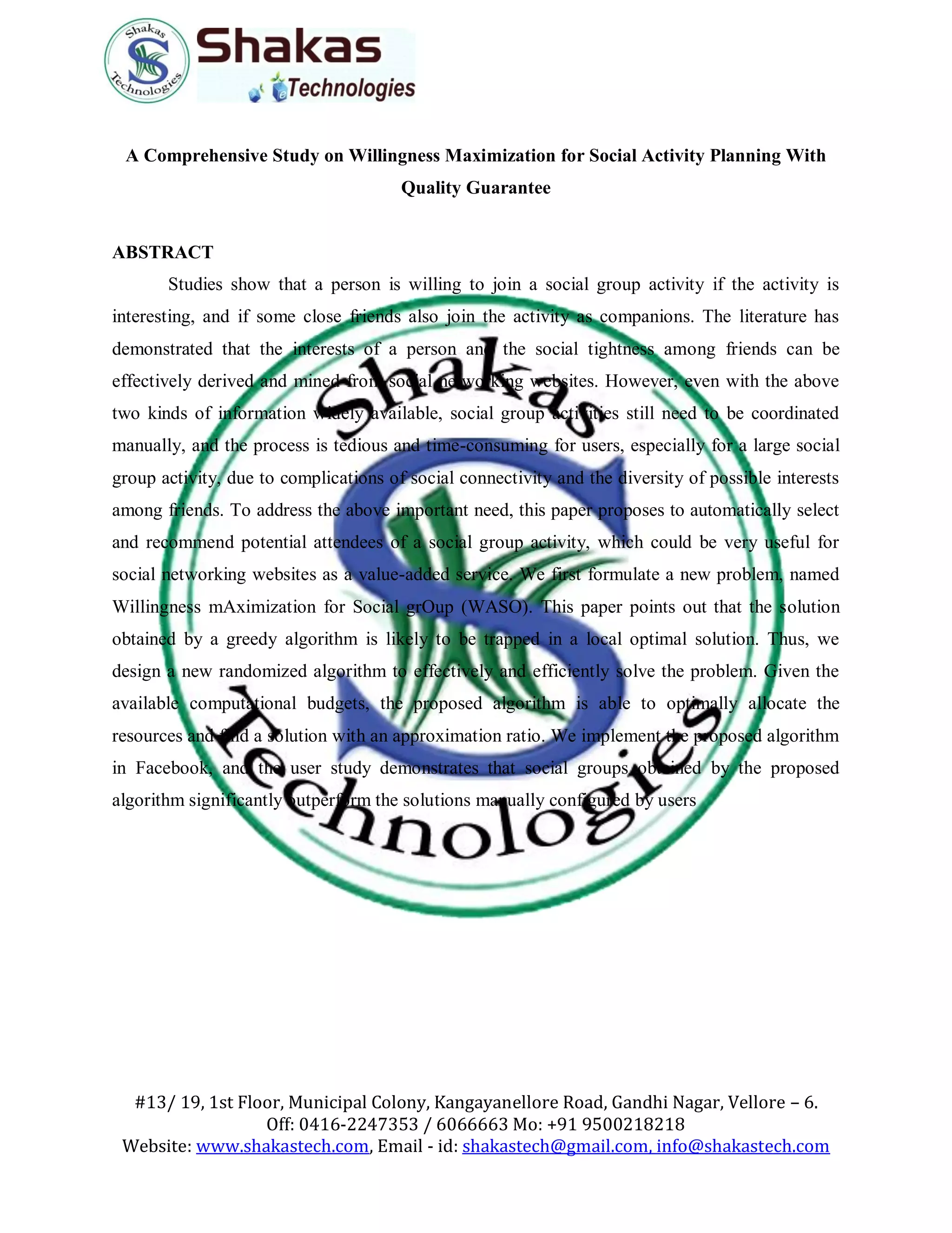A comprehensive study on willingness maximization for social activity ...