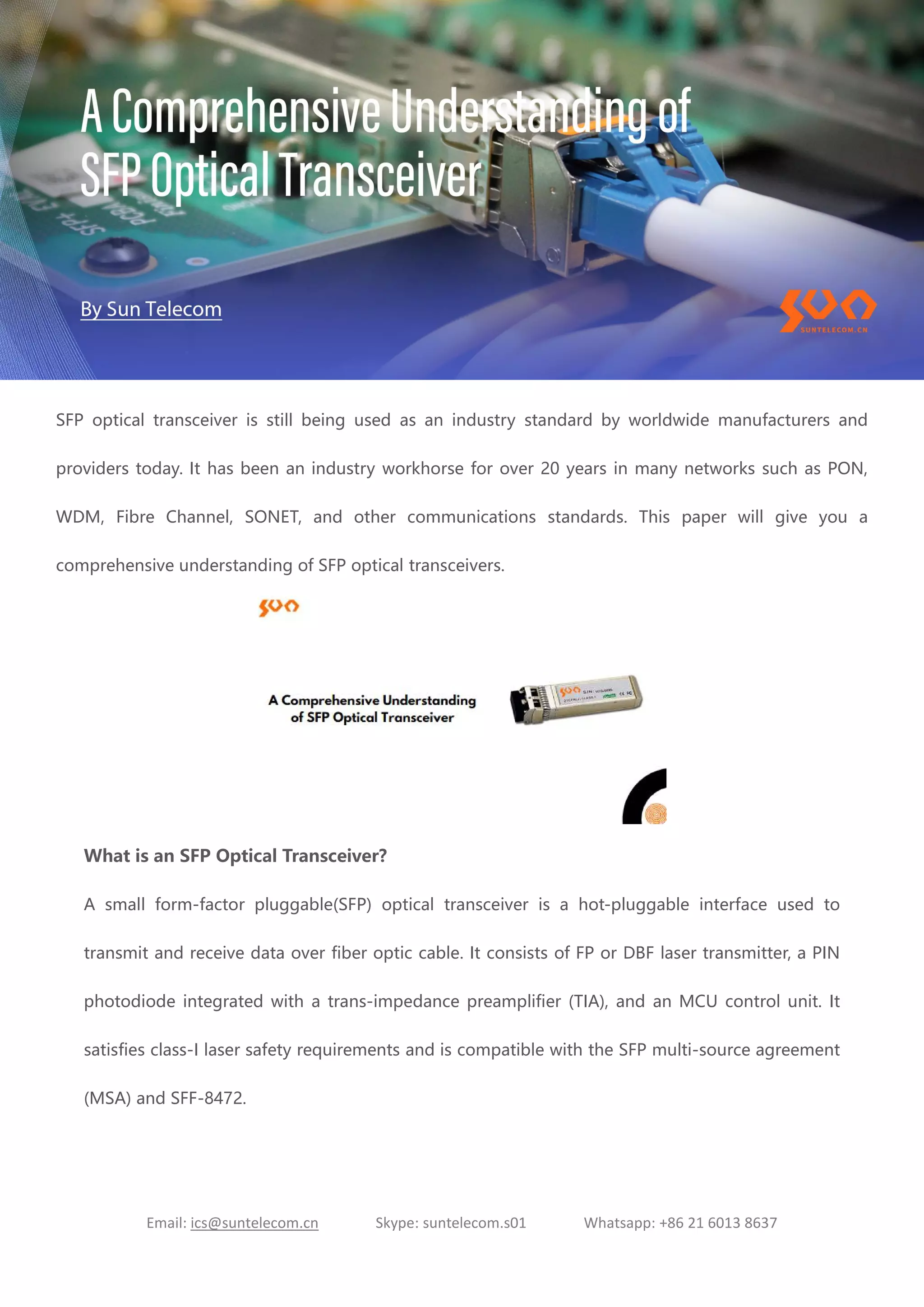 A Comprehensive Understanding of SFP Optical Transceiver | PDF