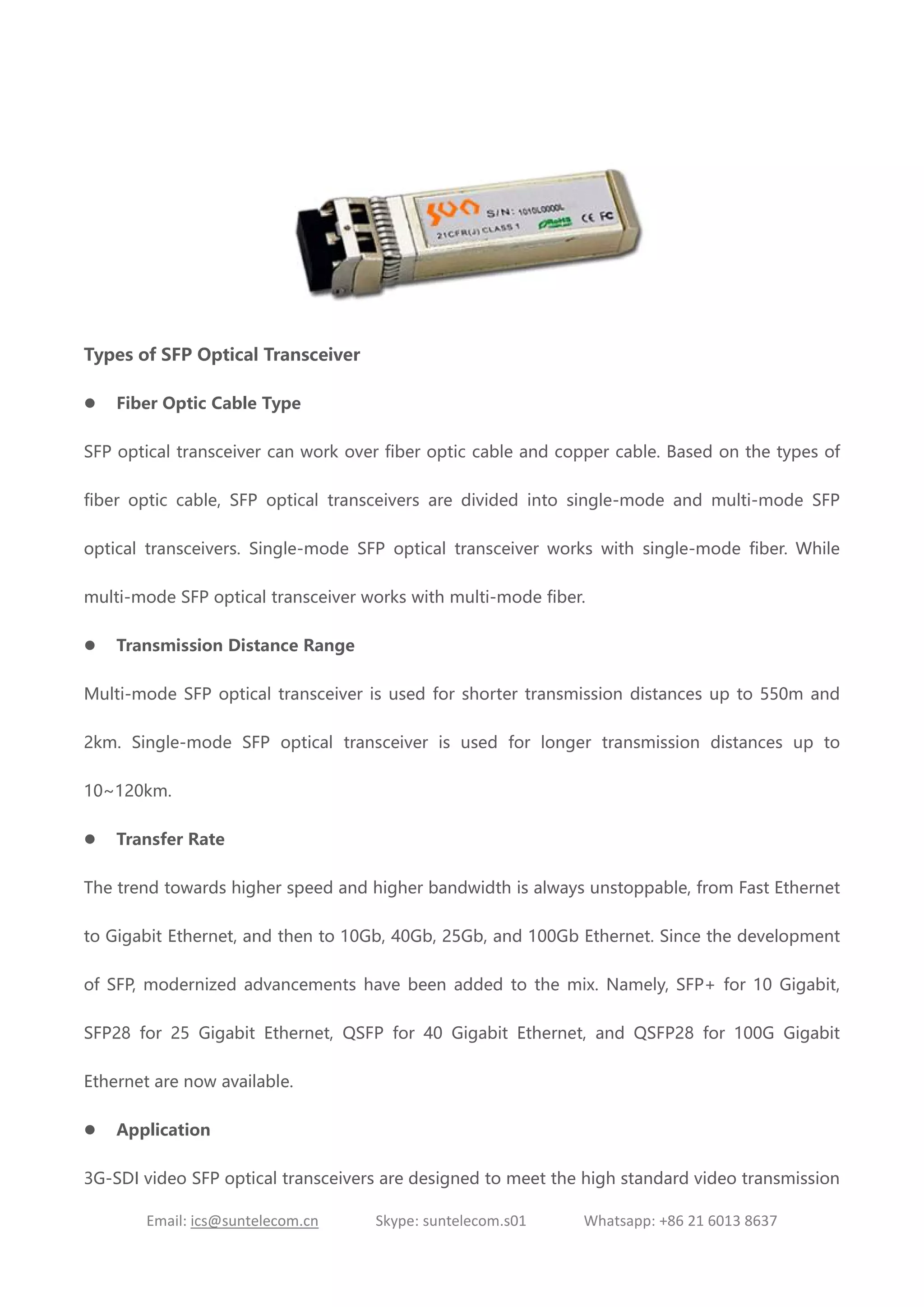 A Comprehensive Understanding of SFP Optical Transceiver | PDF