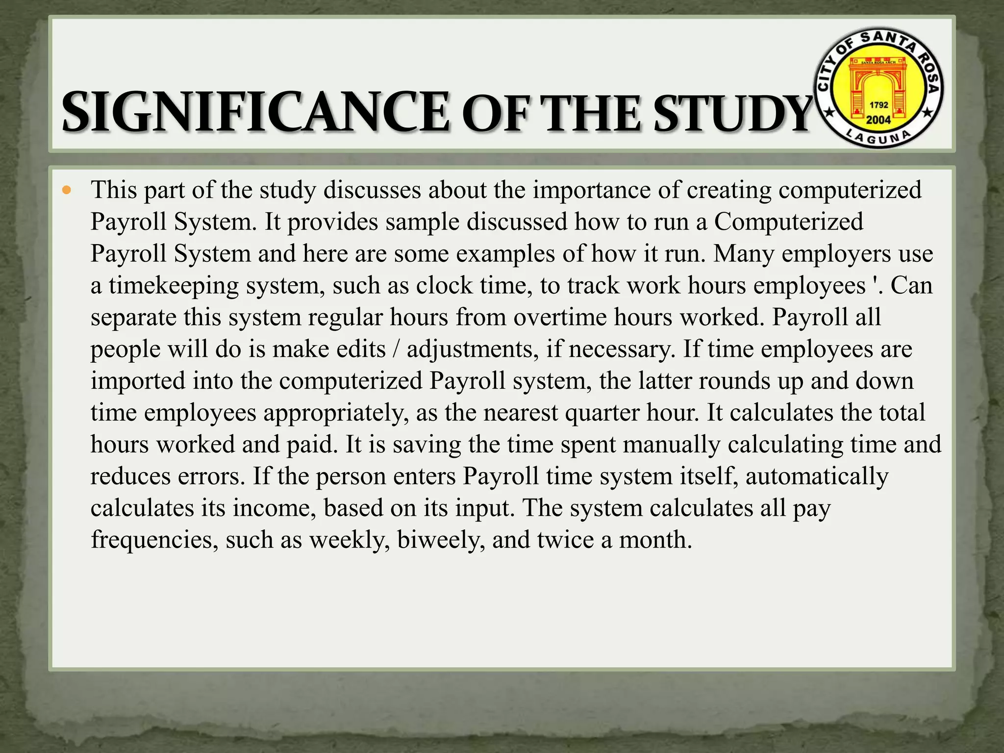 A computerized payroll system for the barangay hall | PPTX