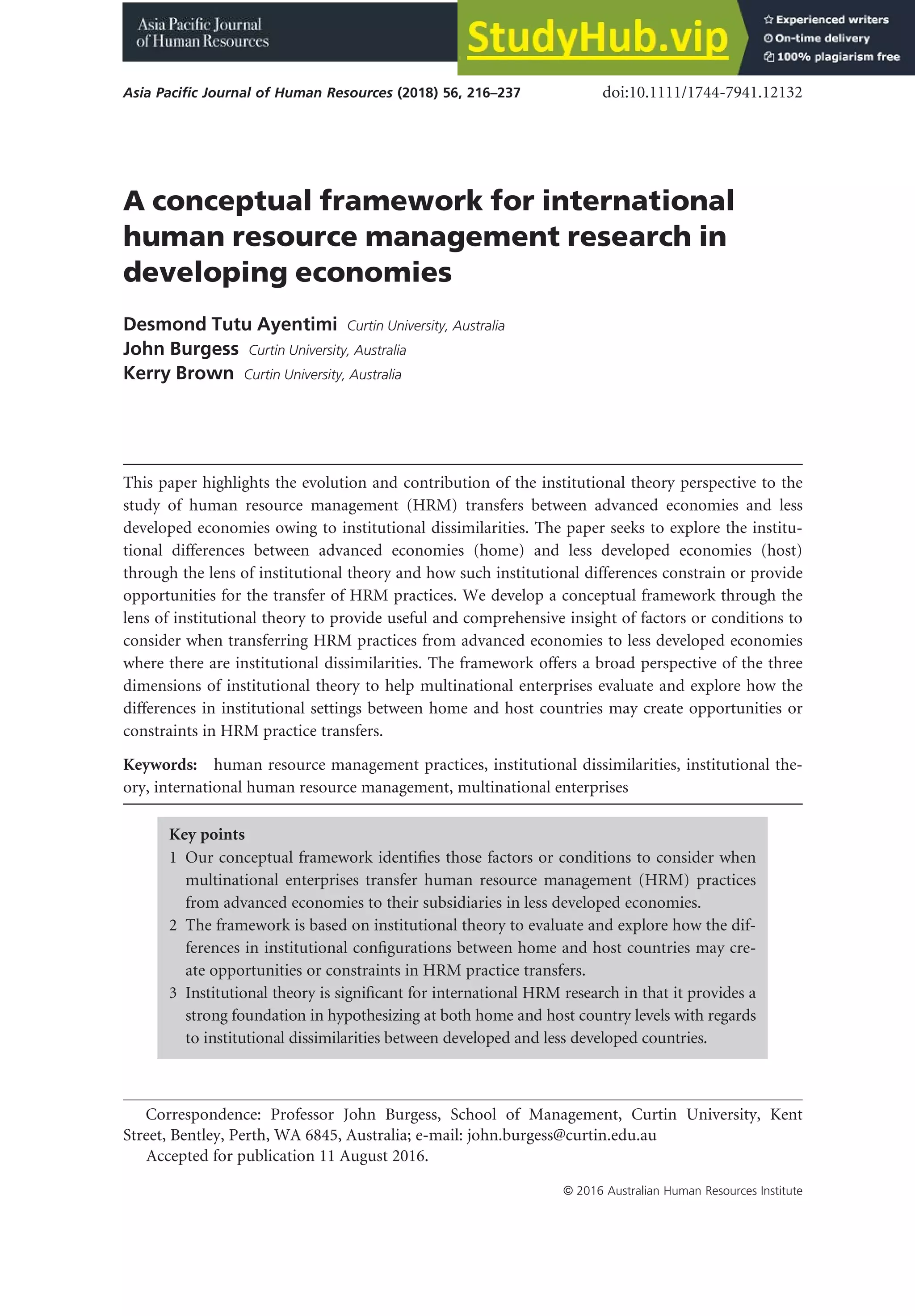 A conceptual framework for international human resource management ...