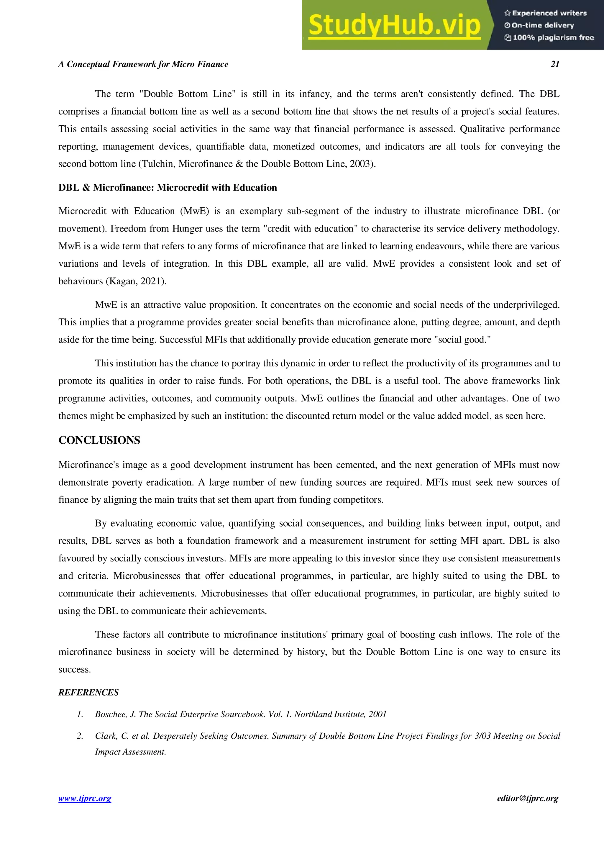 A CONCEPTUAL FRAMEWORK FOR MICRO FINANCE | PDF | Business Accounting & Finance | Business