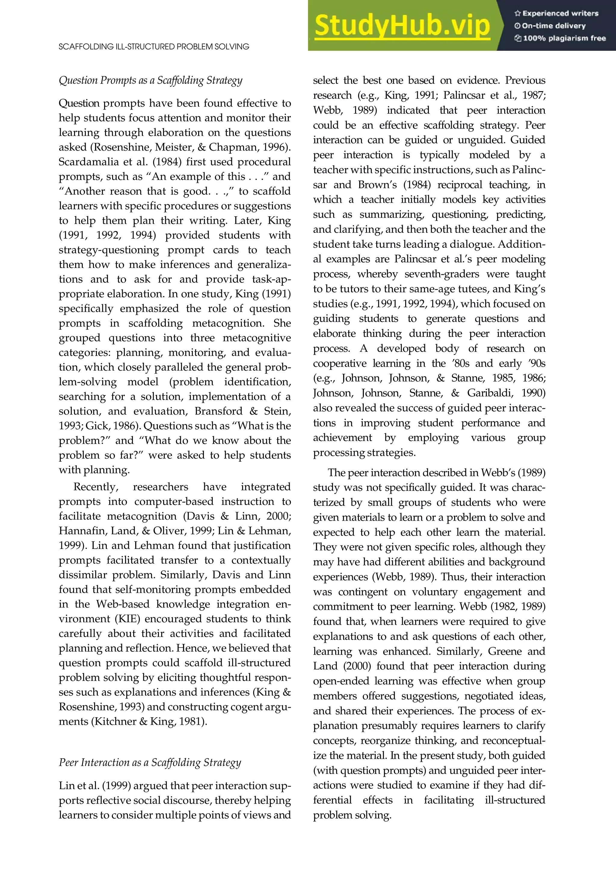 A Conceptual Framework For Scaffolding Iii Structured Problem Solving