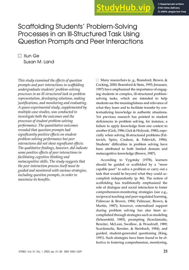 A Conceptual Framework For Scaffolding III-Structured Problem-Solving Processes Using Question ...