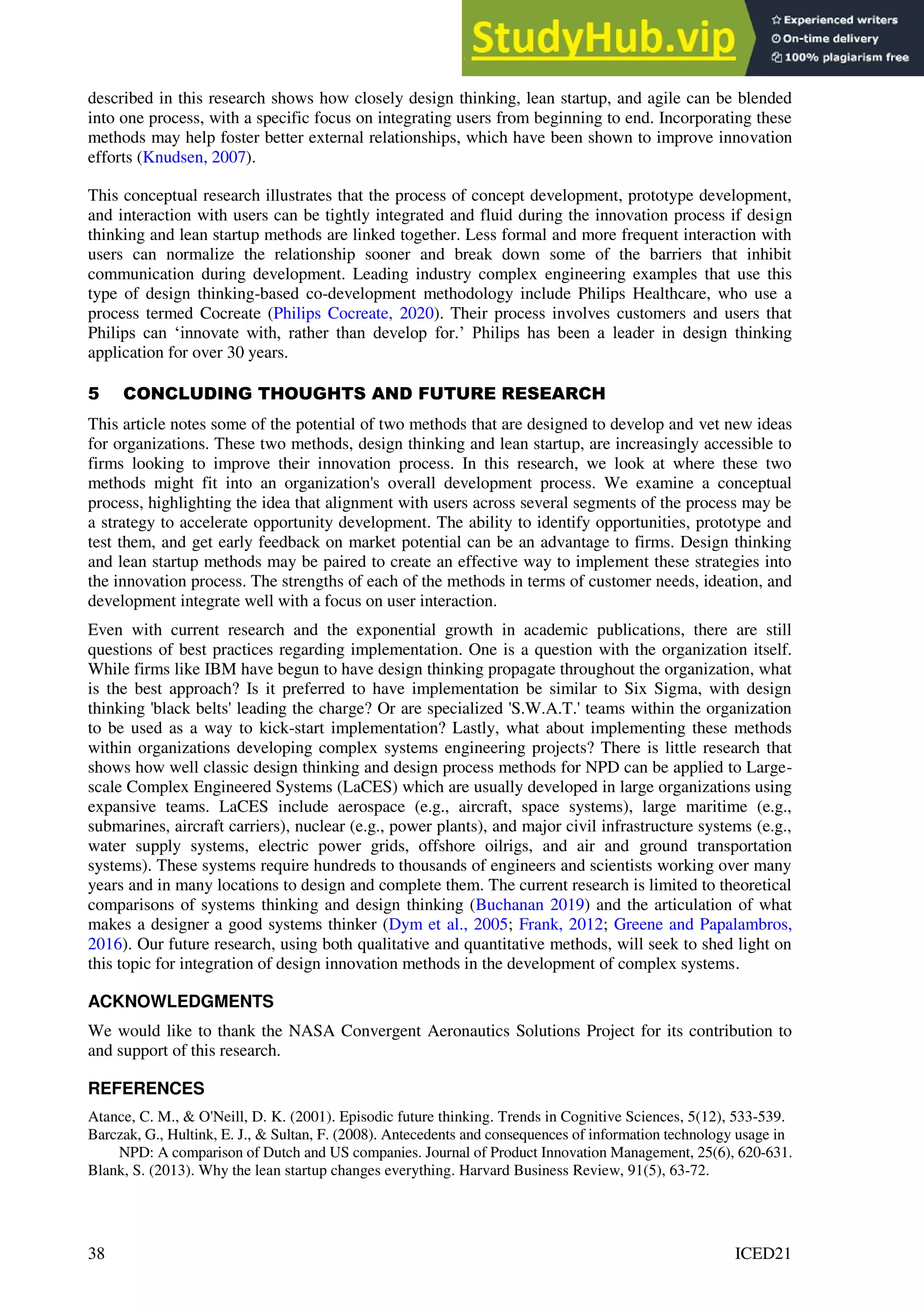 A Conceptual Model For Integrating Design Thinking And Lean Startup Methods Into The Innovation ...