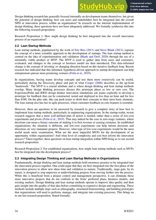 A Conceptual Model For Integrating Design Thinking And Lean Startup Methods Into The Innovation ...