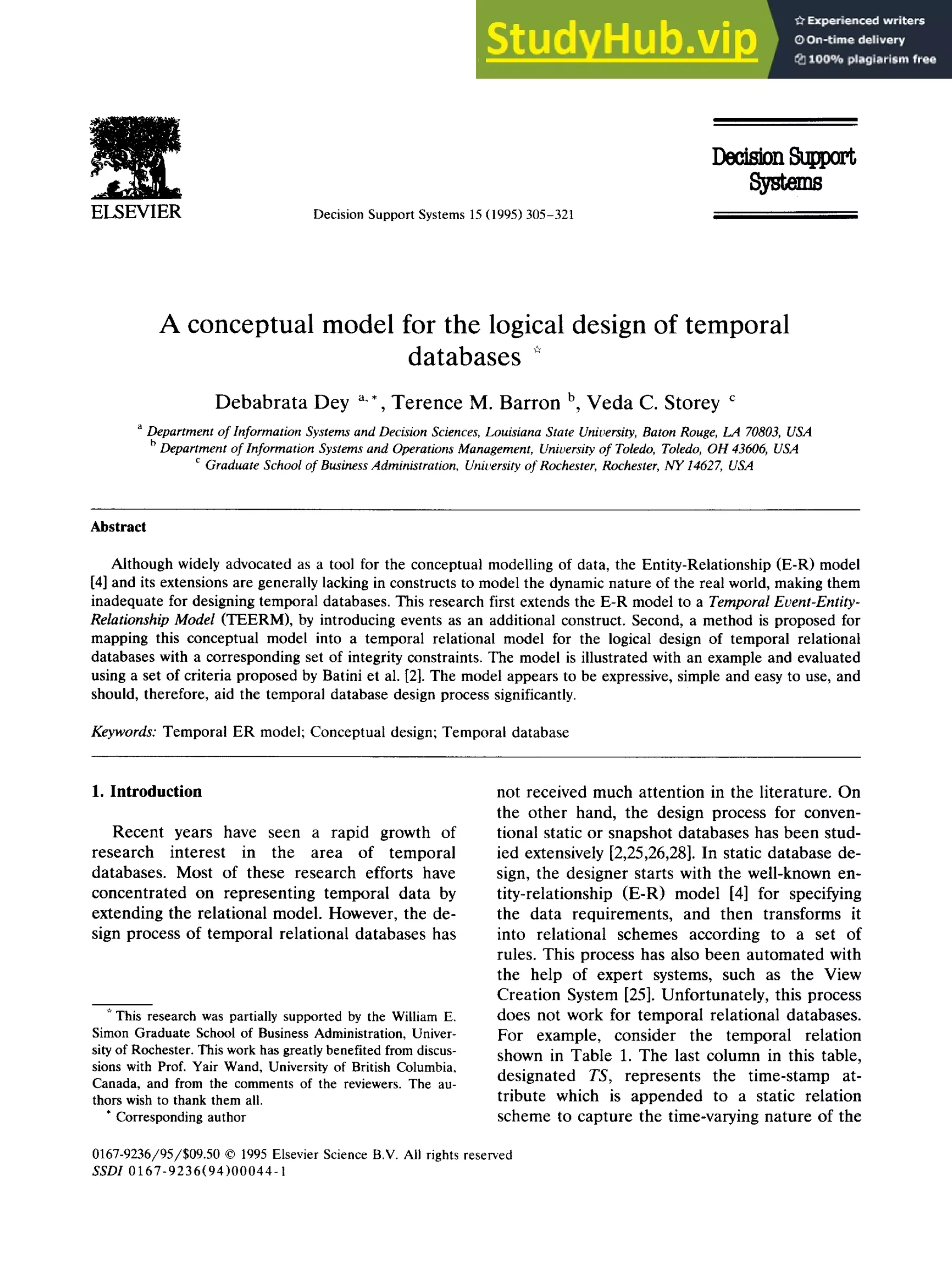 A Conceptual Model For The Logical Design Of Temporal Databases | PDF