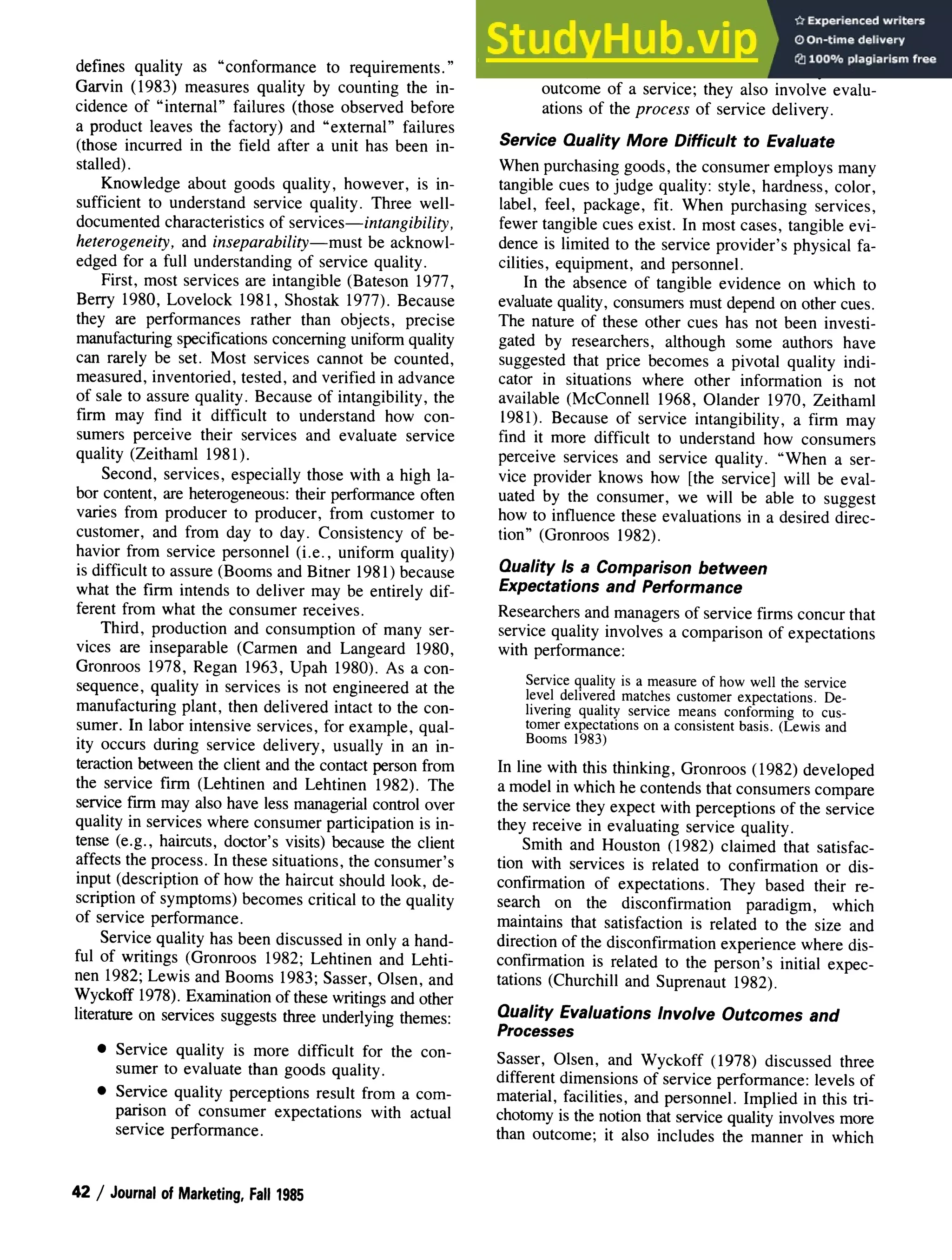 A Conceptual Model Of Service Quality And Its Implications For Future ...