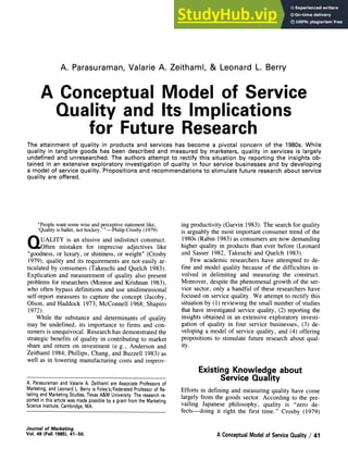 A Conceptual Model Of Service Quality And Its Implications For Future ...