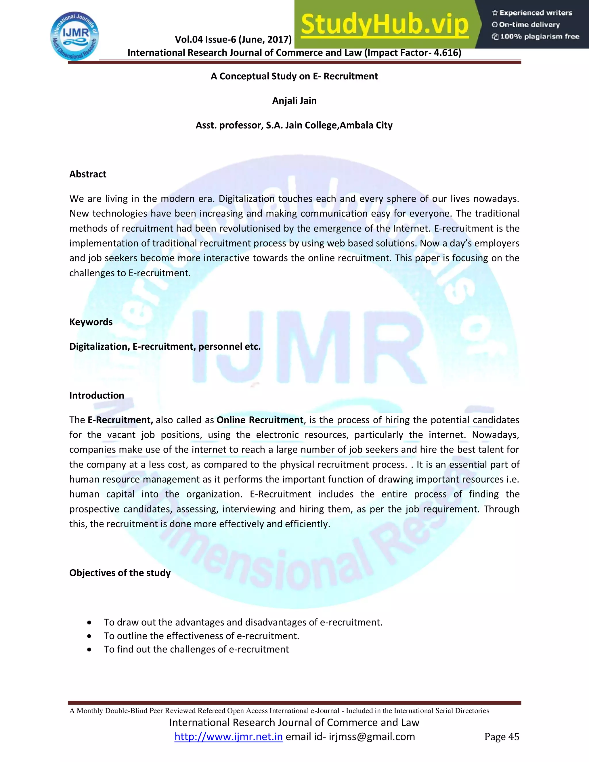 A Conceptual Study On E-Recruitment | PDF