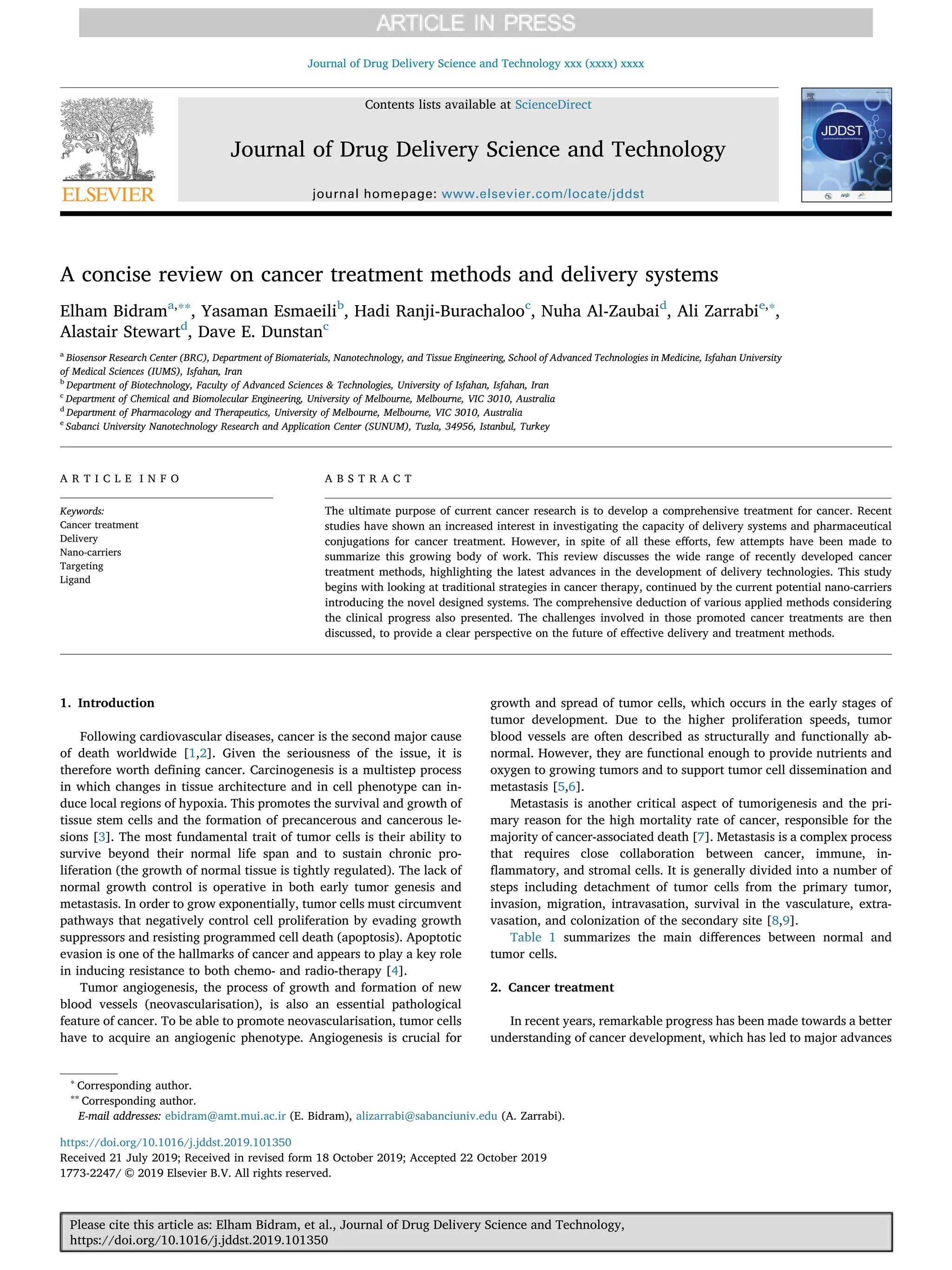 A concise review on cancer treatment methods and delivery systems.pdf