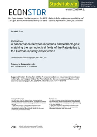A Concordance Between Industries And Technologies Matching The ...