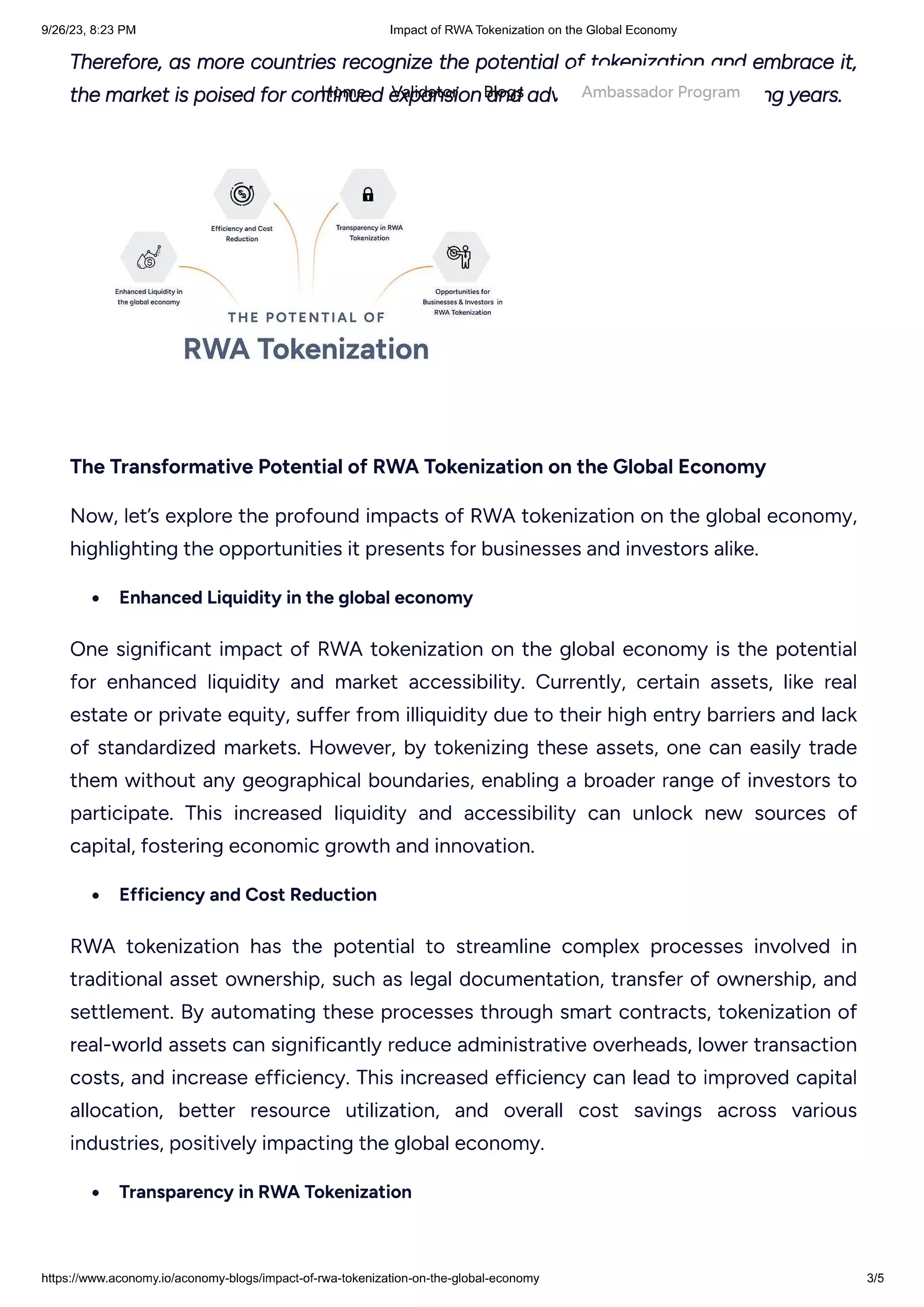 Impact of RWA Tokenization on the Global Economy | PDF
