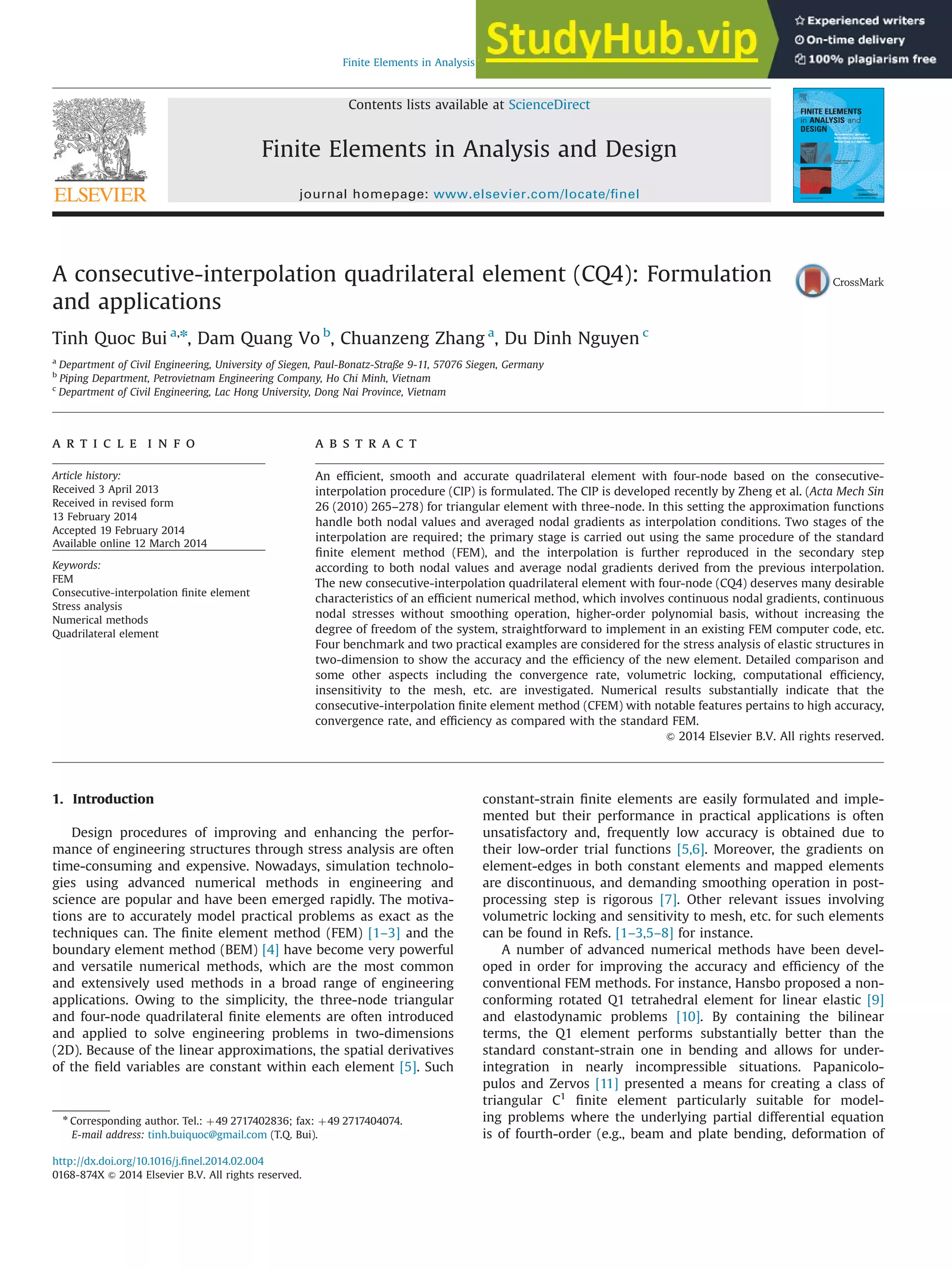 A Consecutive-Interpolation Quadrilateral Element (CQ4) Formulation And Applications | PDF
