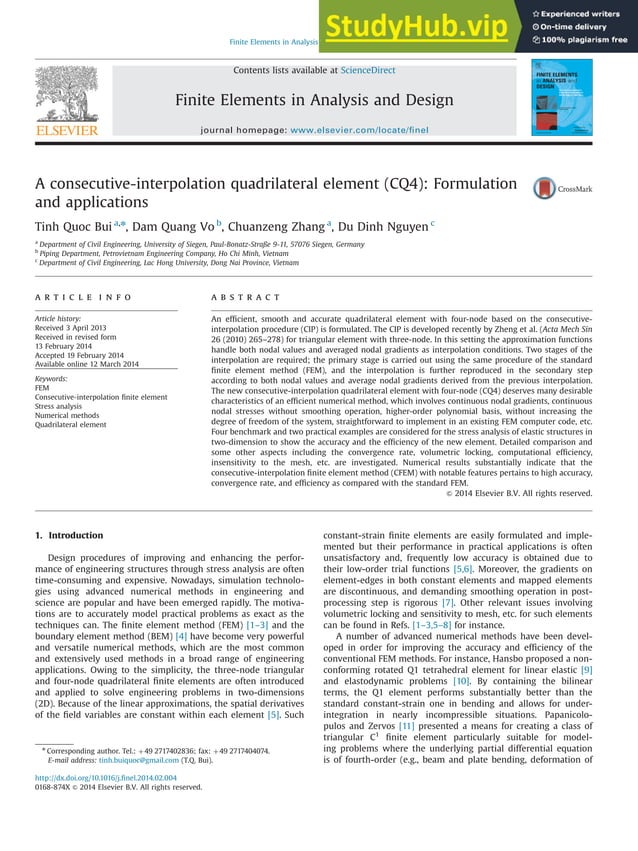 A Consecutive-Interpolation Quadrilateral Element (CQ4) Formulation And Applications | PDF
