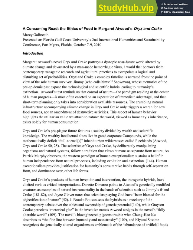 A Consuming Read the Ethics of Food in Margaret Atwood s Oryx and Crake.pdf