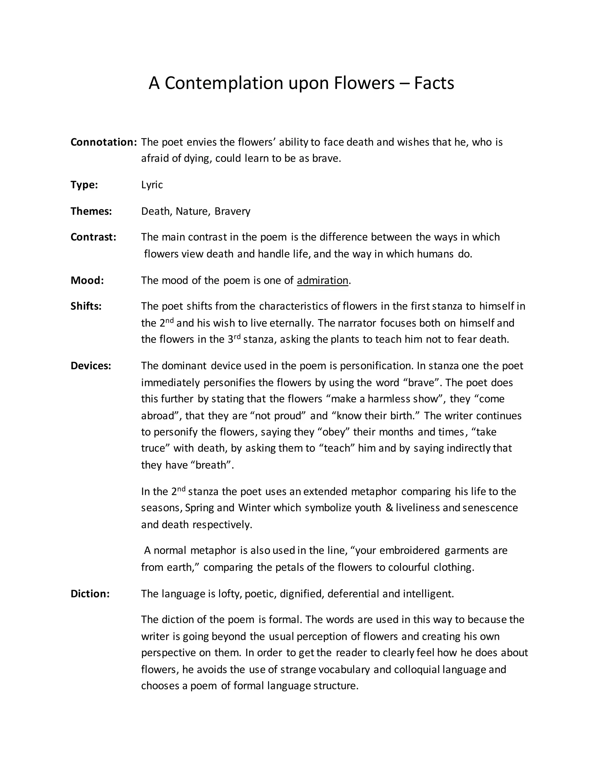 A Contemplation Upon Flowers - Analysis | DOCX