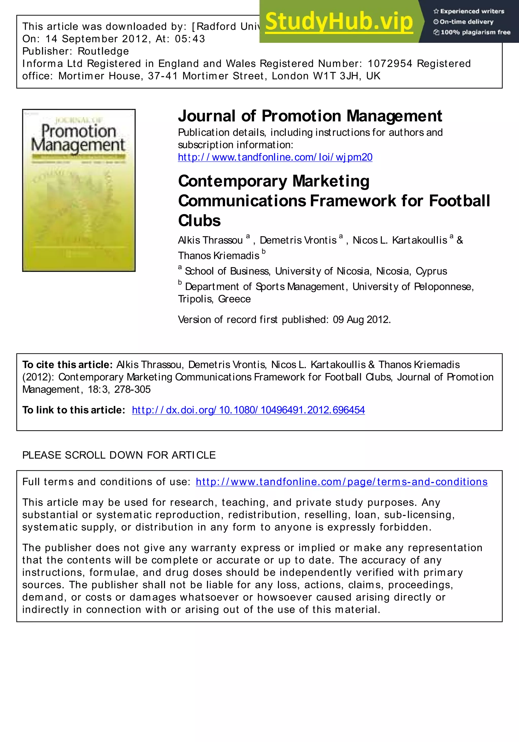 A Contemporary Marketing Communications Framework For Football Clubs ...