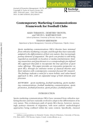 A Contemporary Marketing Communications Framework For Football Clubs | PDF