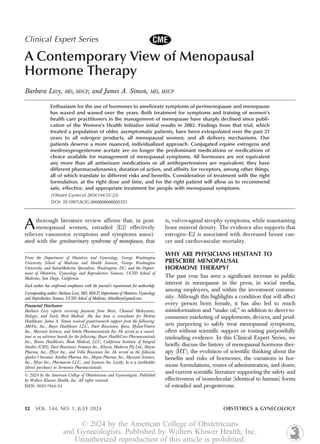 A Contemporary View of Menopausal Hormone Therapy (Obst & Gynecol - jul ...