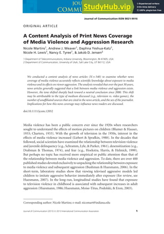 A Content Analysis Of Print News Coverage Of Media Violence And ...