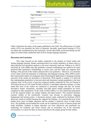 A Content Analysis Of Virtual Reality Studies In Foreign Language Education | PDF