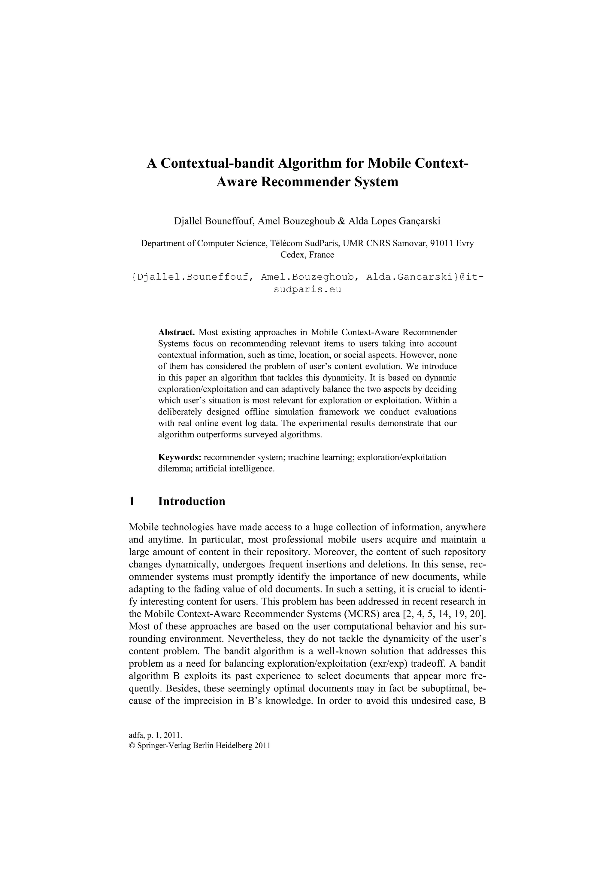 A Contextual Bandit Algorithm For Mobile Context Aware Recommender 1011
