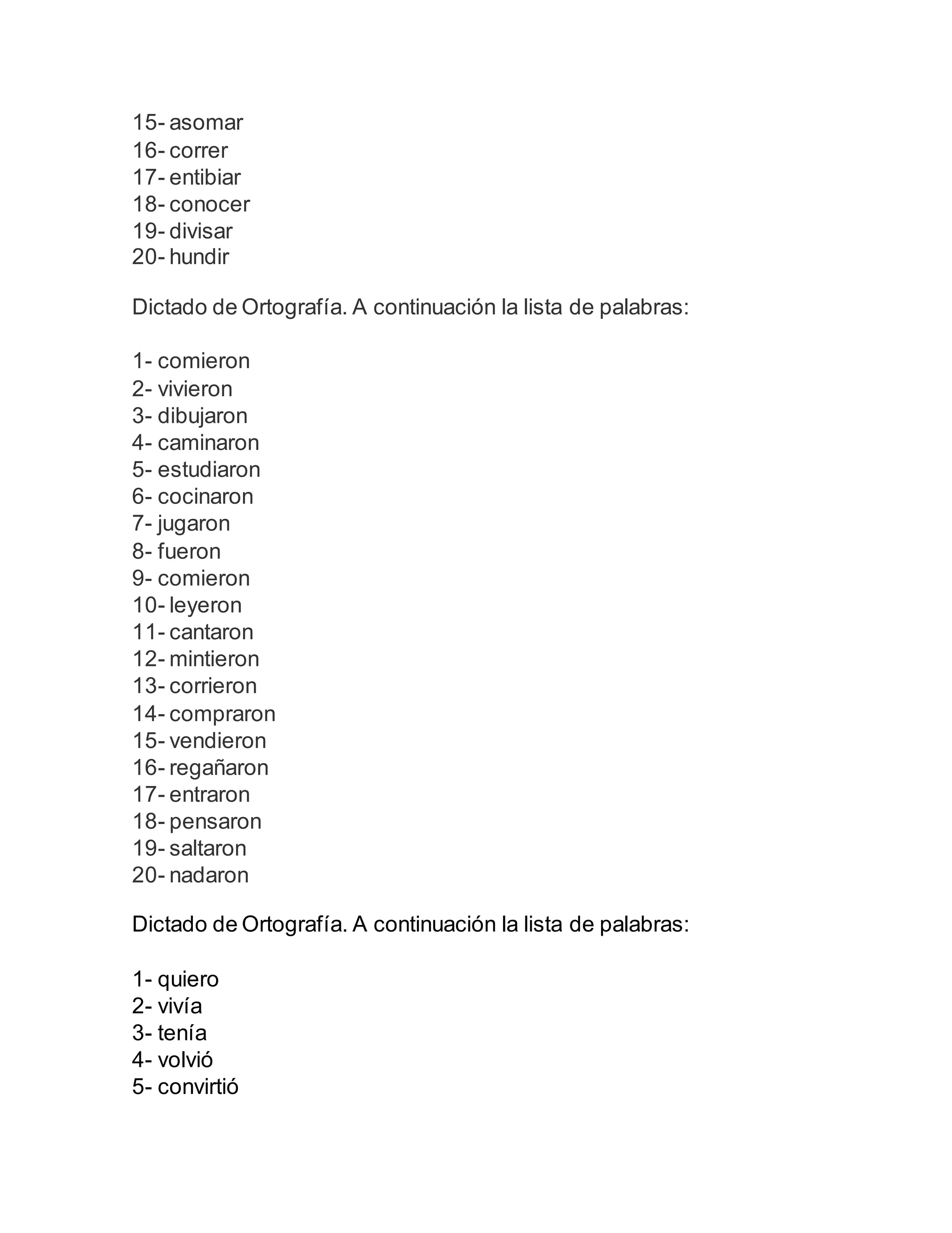 Para dictado - Ortografia Nivel primaria. | DOCX