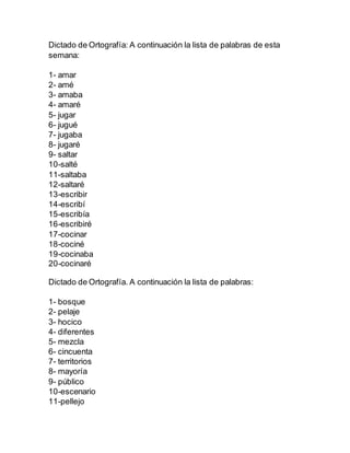 Para dictado - Ortografia Nivel primaria. | DOCX