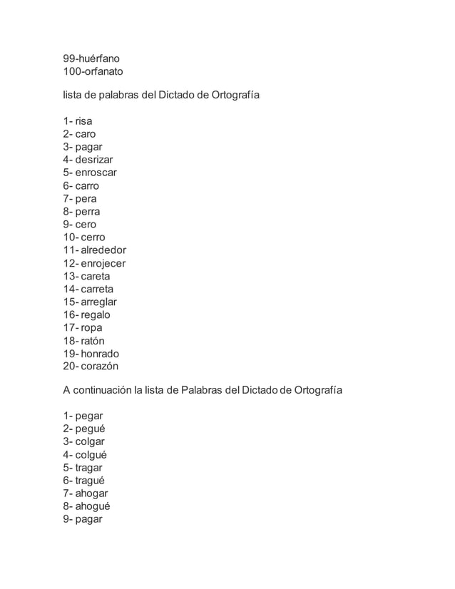 Para dictado - Ortografia Nivel primaria. | DOCX