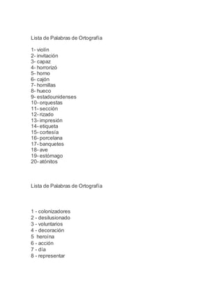 Palabras De Ortografía De 3er Grado