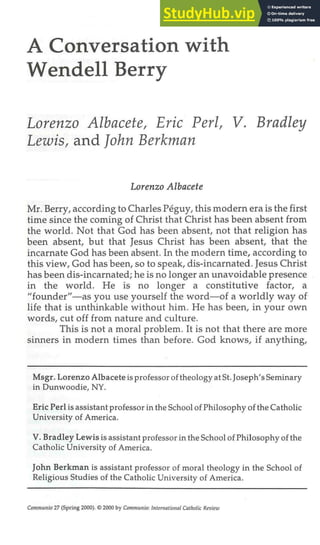 A Conversation With Wendell Berry (2000) | PDF