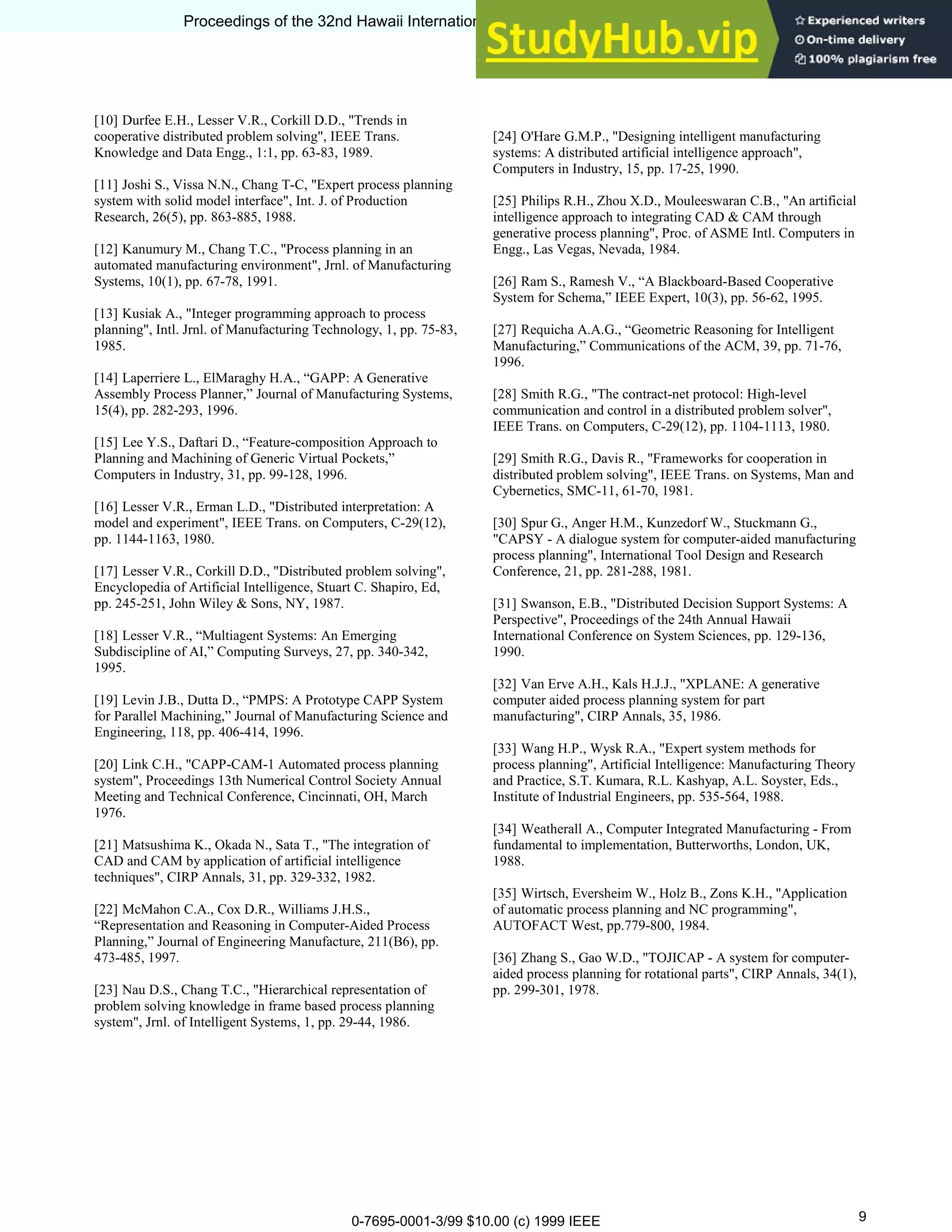 A Cooperative Problem Solving Framework For Computer-Aided Process Planning | PDF