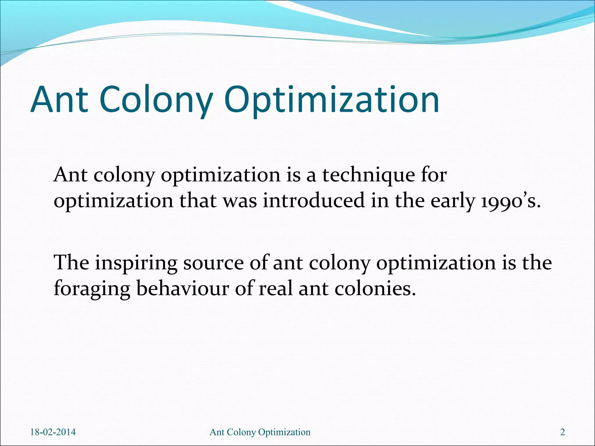Ant Colony Optimization presentation | PPT