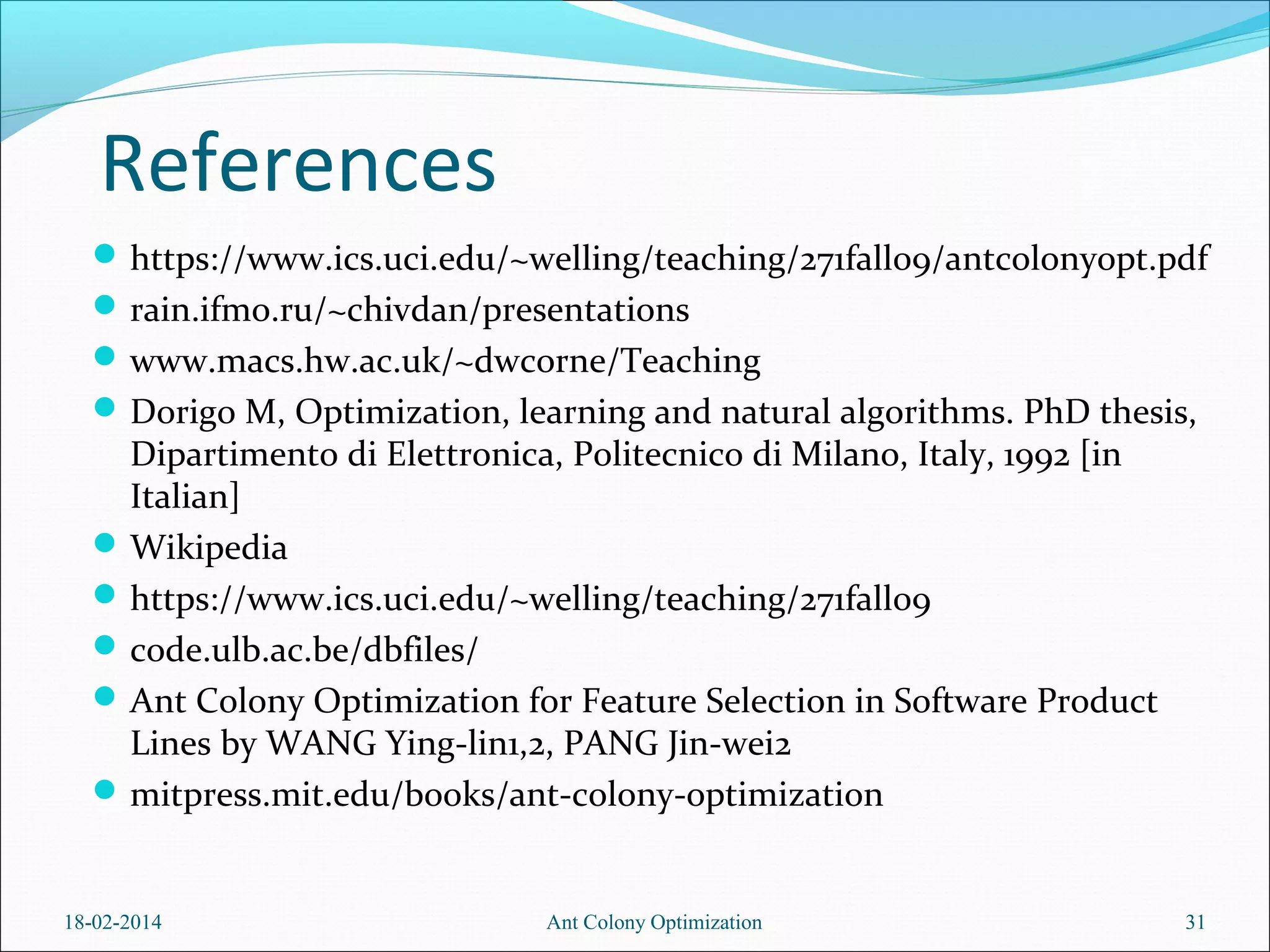 Ant Colony Optimization presentation | PPT