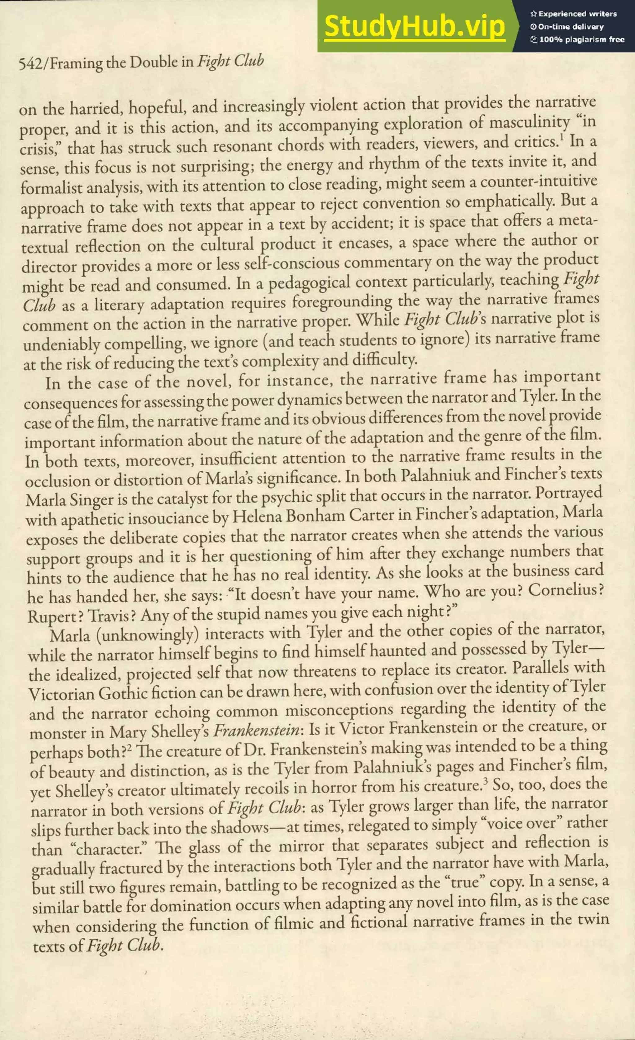 A Copy Of A Copy Of A Copy Framing The Double In Fight Club | PDF