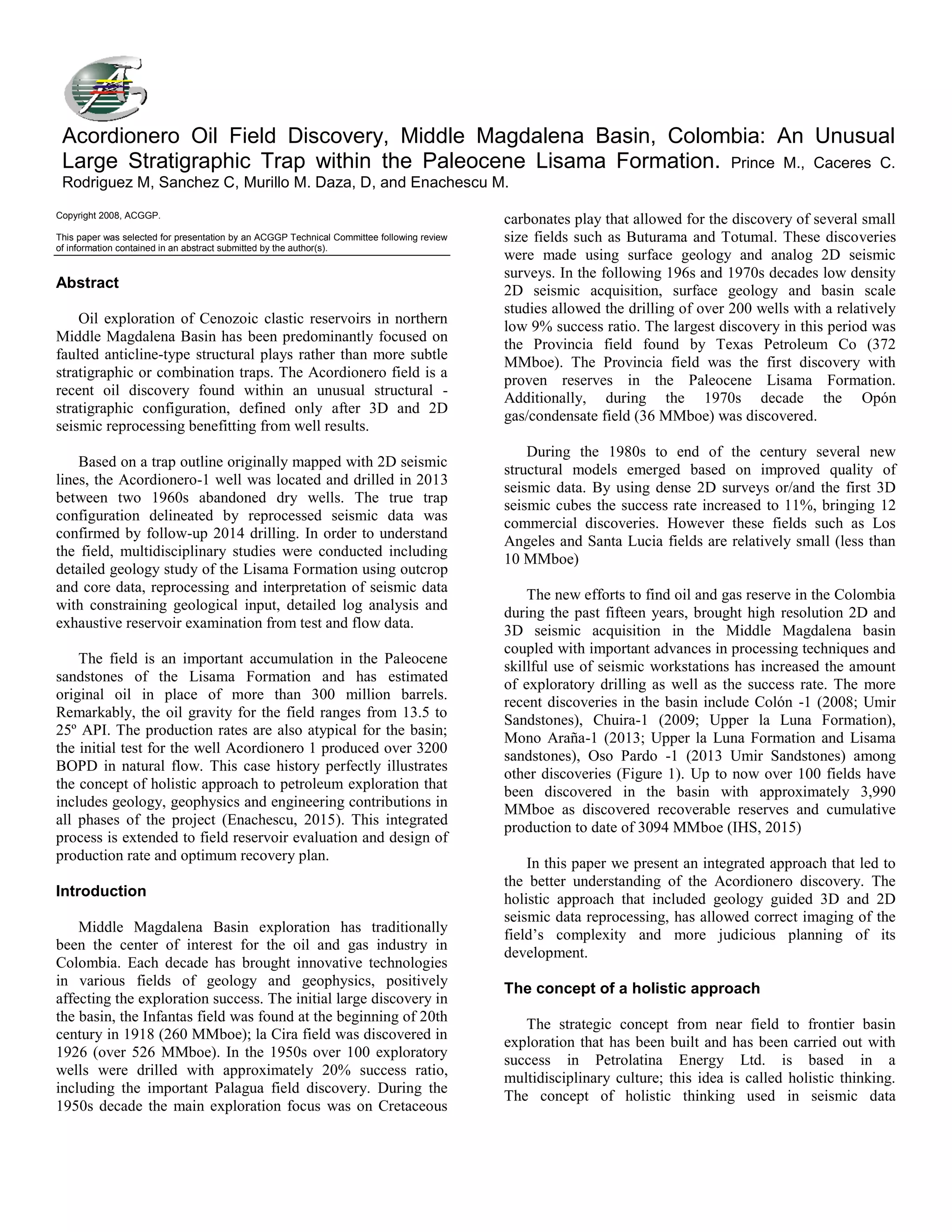 Acordionero Oil Field Discovery, Middle Magdalena Basin, Colombia: An ...