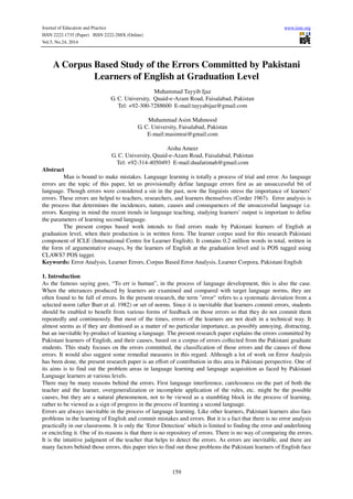 A corpus based study of the errors committed by pakistani | PDF