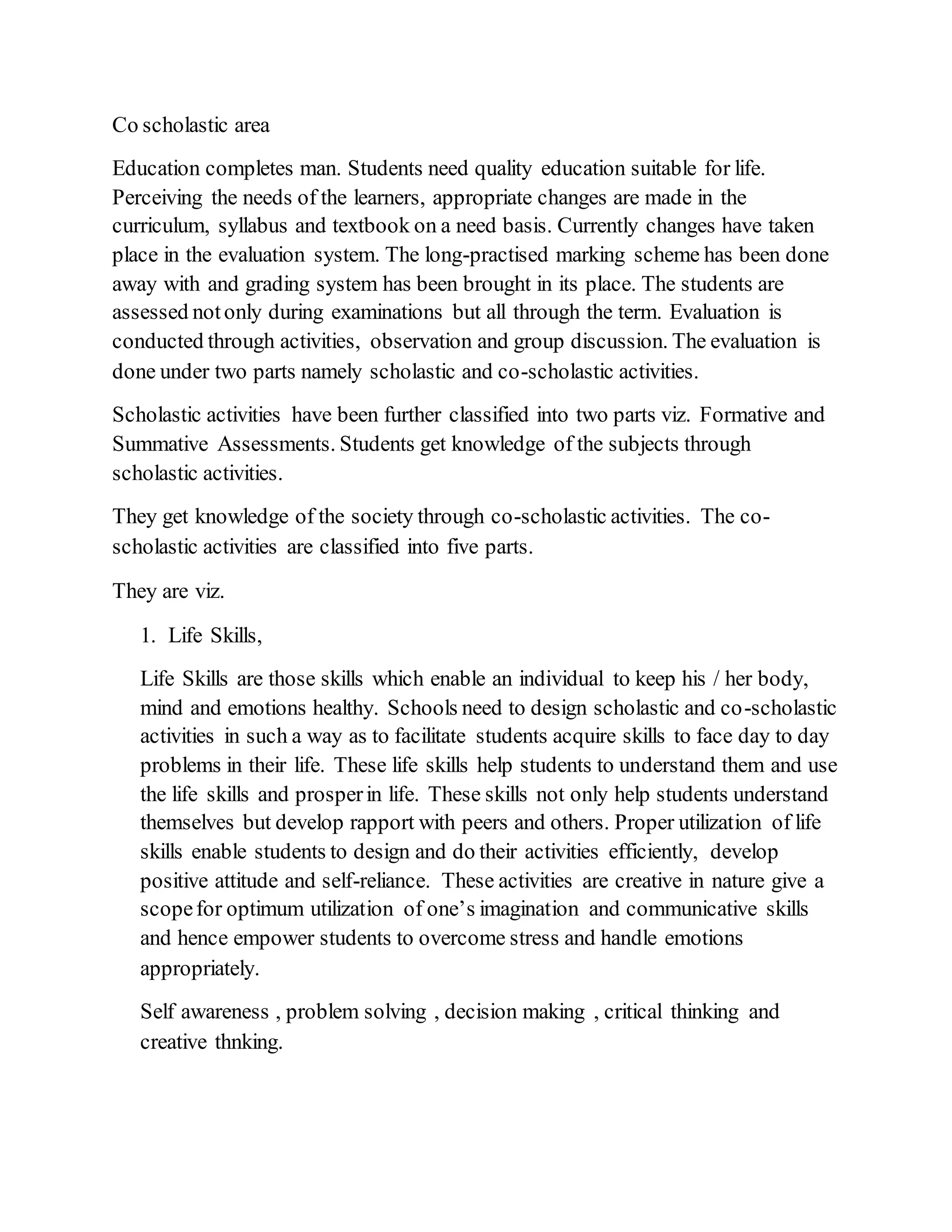 A co scholastic area | DOCX