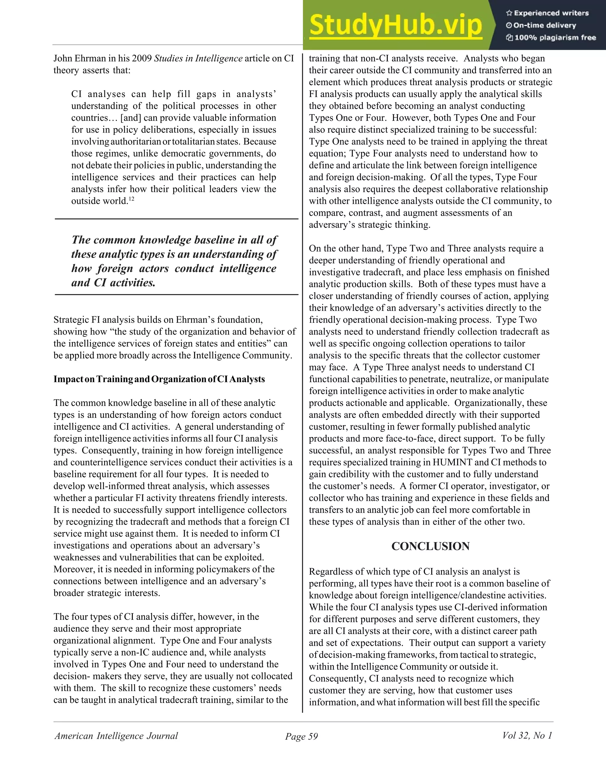 A Counterintelligence Analysis Typology | PDF